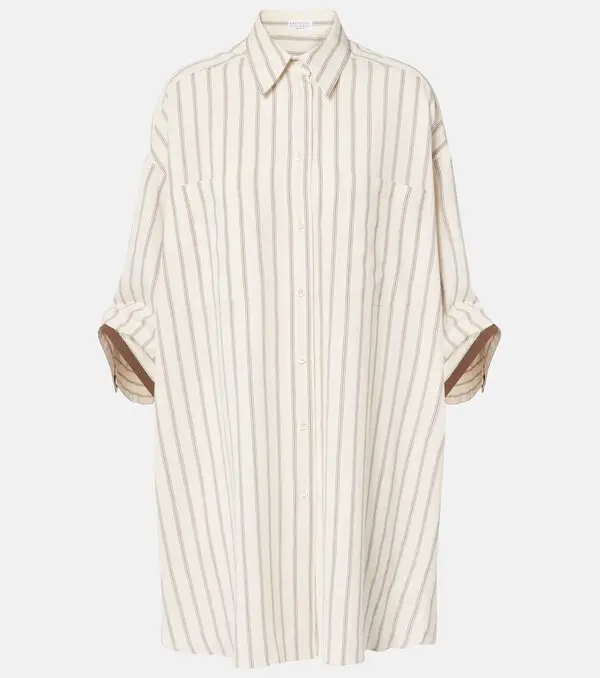 Brunello Cucinelli Silk-blend Button-down Shirt - Beige