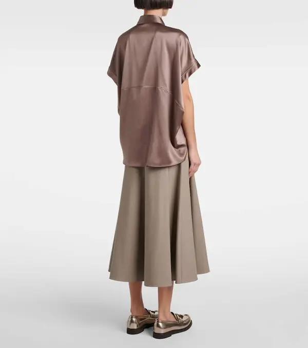 Brunello Cucinelli Silk-blend Button-down Shirt - Brown