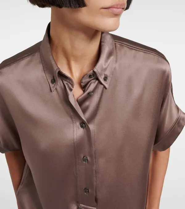 Brunello Cucinelli Silk-blend Button-down Shirt - Brown