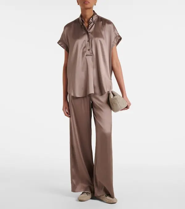 Brunello Cucinelli Silk-blend Button-down Shirt - Brown