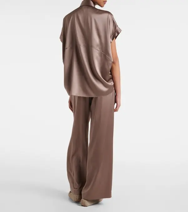 Brunello Cucinelli Silk-blend Button-down Shirt - Brown