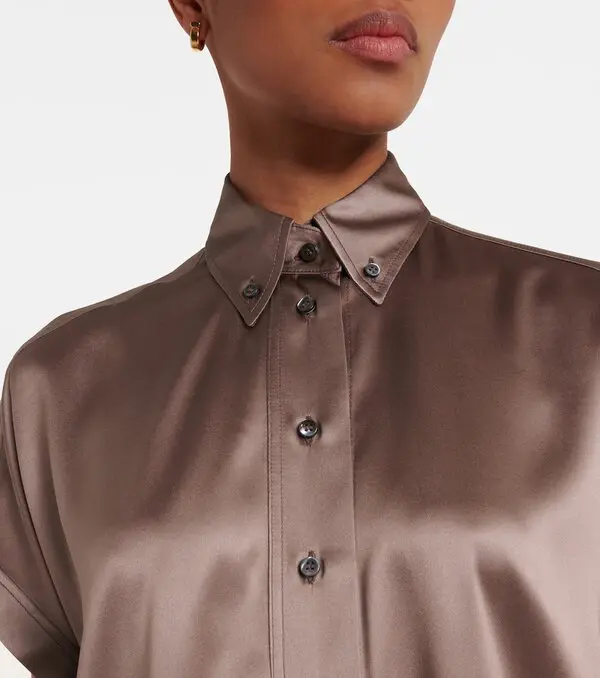 Brunello Cucinelli Silk-blend Button-down Shirt - Brown