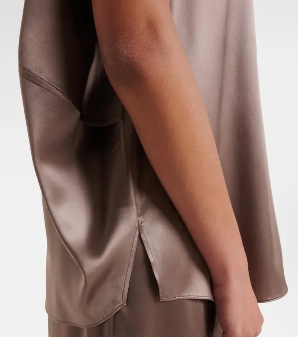Brunello Cucinelli Silk-blend Button-down Shirt - Brown