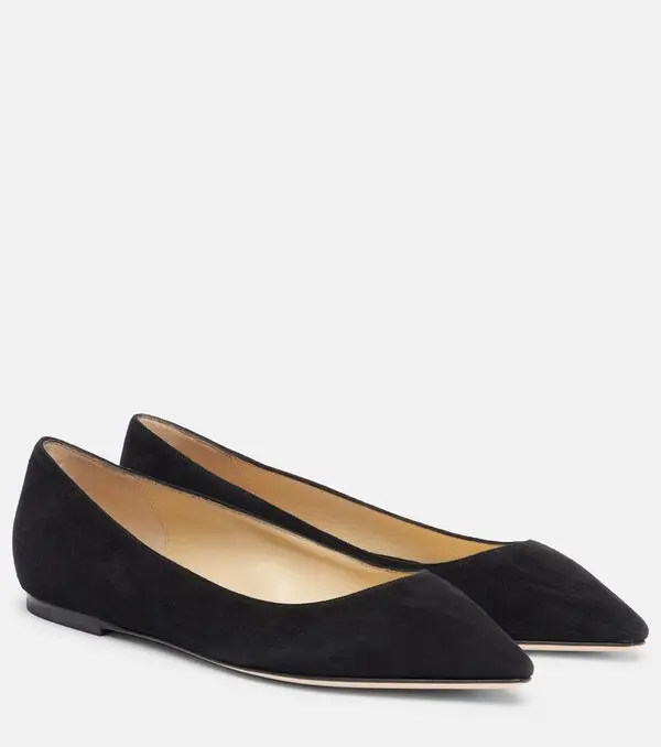 JIMMY CHOO Romy Suede Pointed Toe Ballet Flats - Black