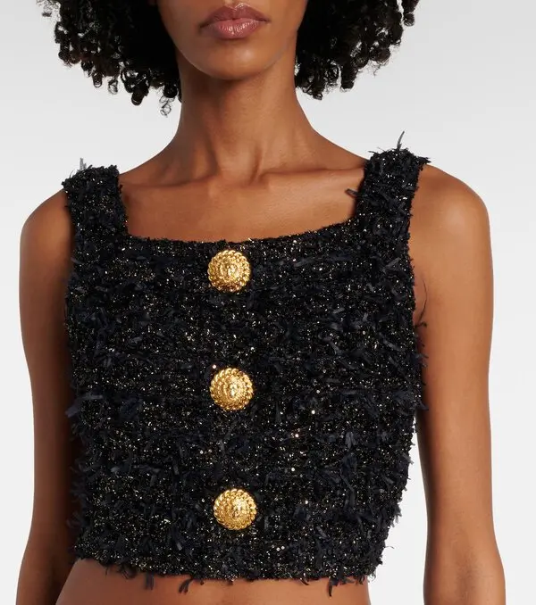 Balmain Lamé Tweed Crop Top