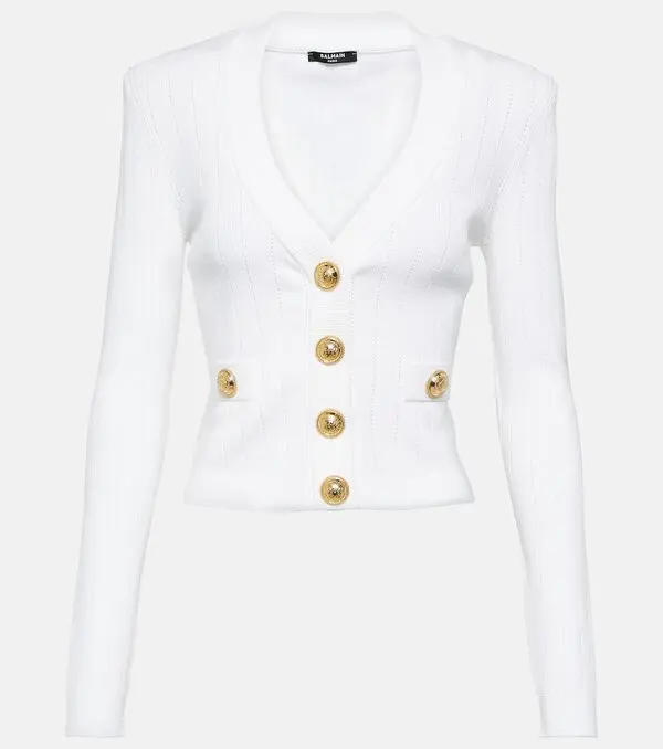 Balmain Ribbed-knit Cardigan - White