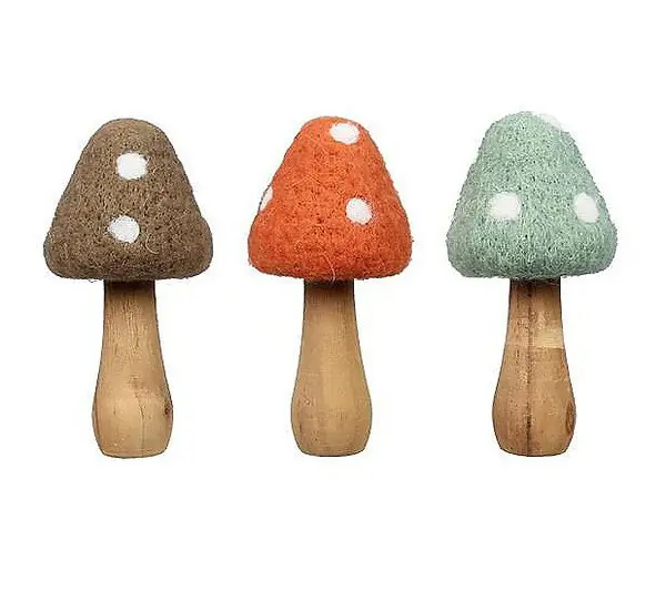 YOUNG'S INC. Young's Wood And Wool Tabletop Mushroom Decor, Set Of 3 - One-color