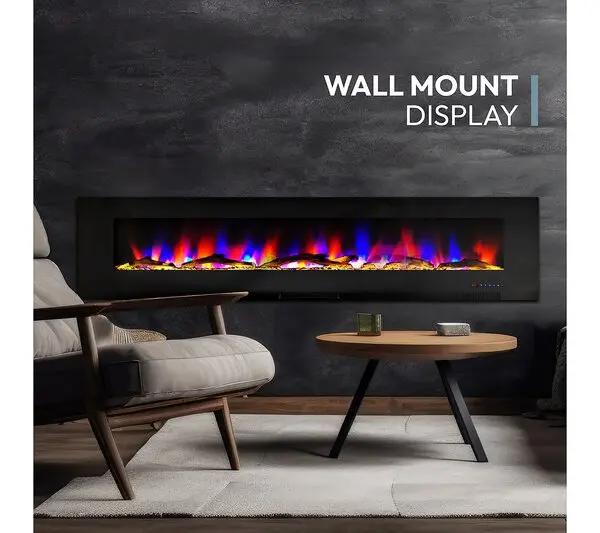 CAMBRIDGE 78-in. Wall Mounted Electric Fireplac E Heater Wit