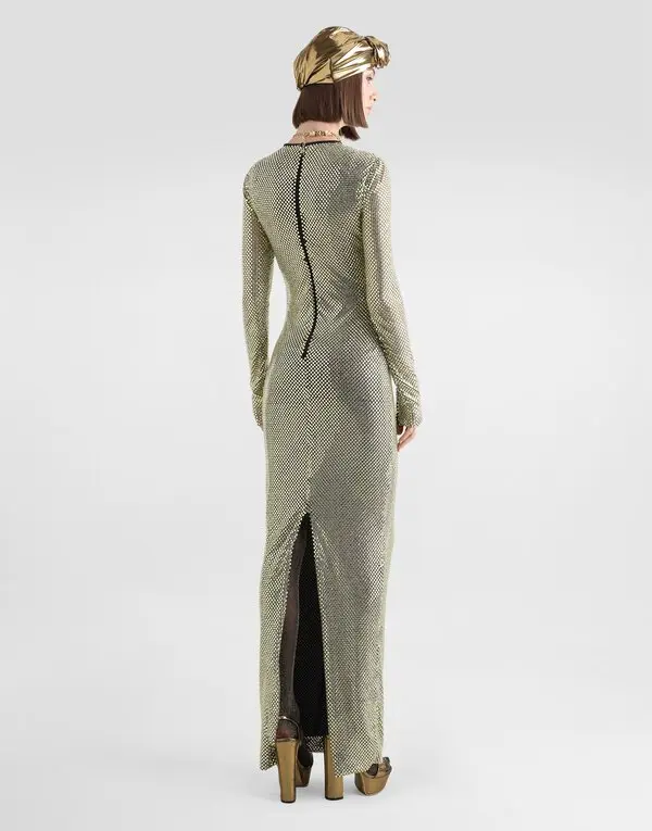 Dolce & Gabbana Long Crystal Mesh Dress - Gold