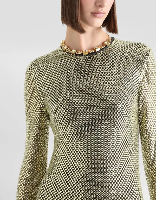 Dolce & Gabbana Long Crystal Mesh Dress - Gold