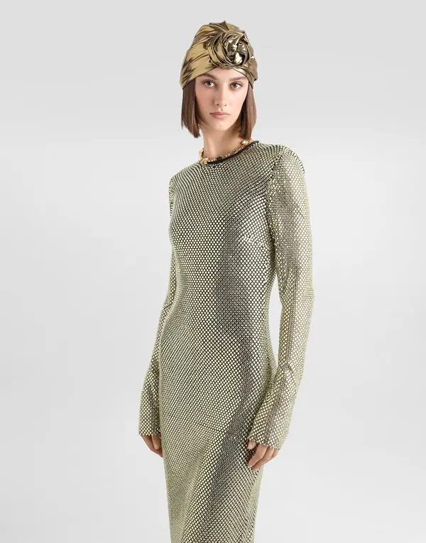 Dolce & Gabbana Long Crystal Mesh Dress - Gold