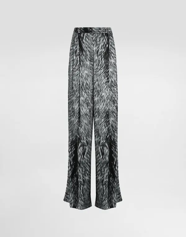 Dolce & Gabbana Silk Satin Pajama Pants With Fur Print - Grey