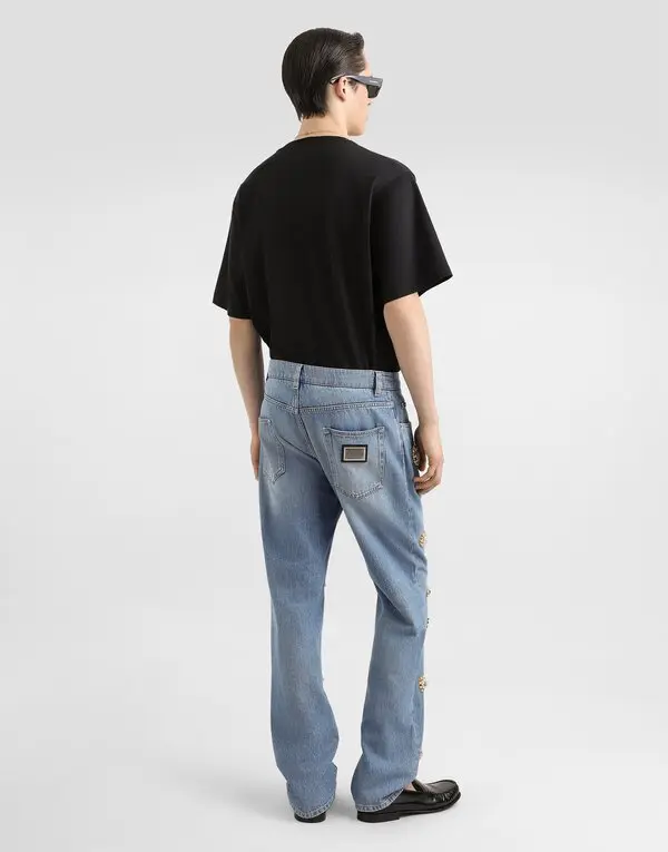 Dolce & Gabbana Cotton V-neck T-shirt With Patch