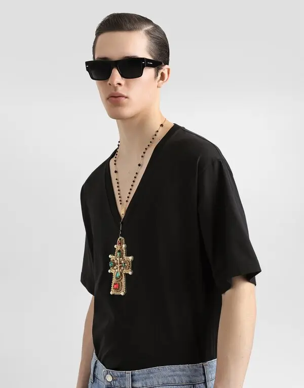 Dolce & Gabbana Cotton V-neck T-shirt With Patch