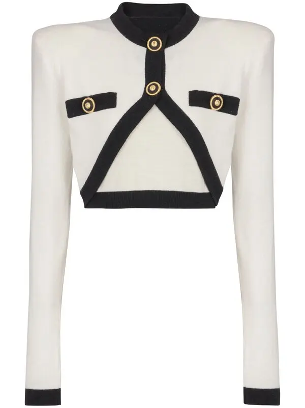 Balmain Cropped Knit Cardigan - White