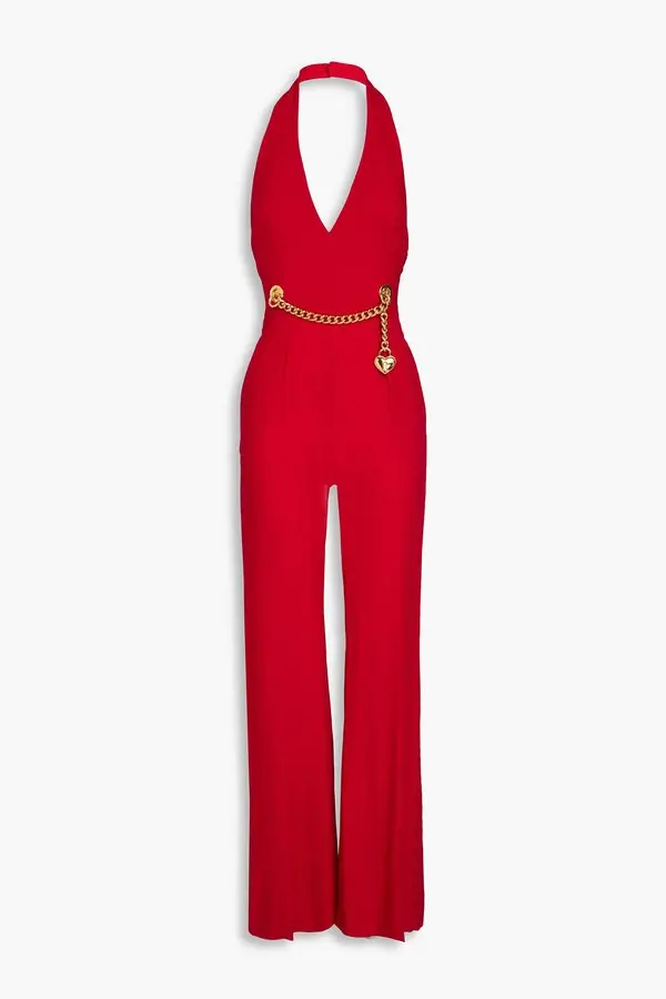 Moschino Chain-embellished Crepe Jumpsuit - Red