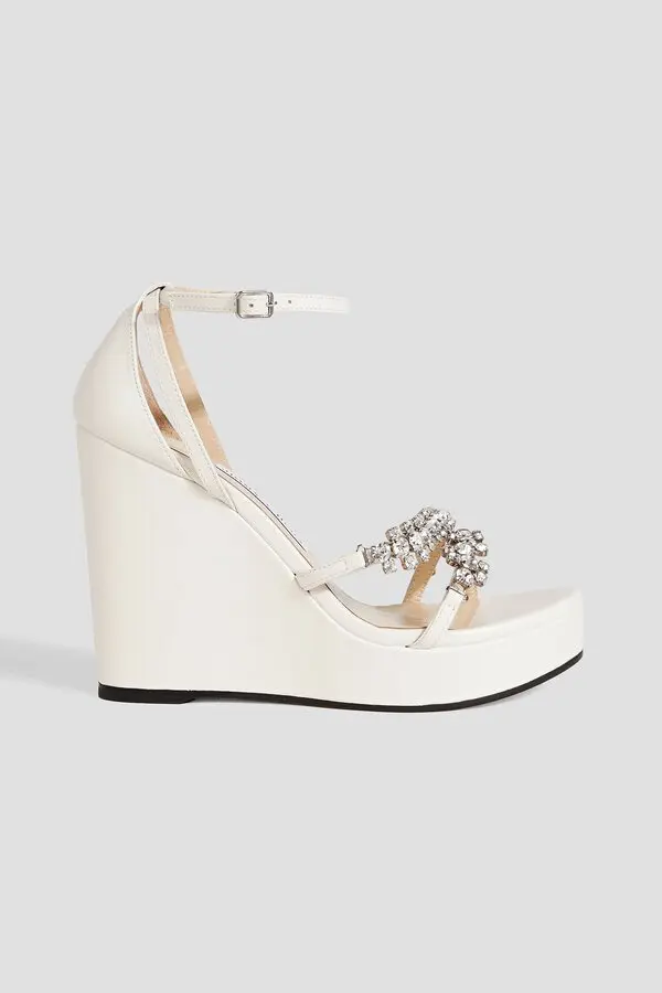 JIMMY CHOO Bing 120 Crystal-embellished Wedge Sandals - Ecru