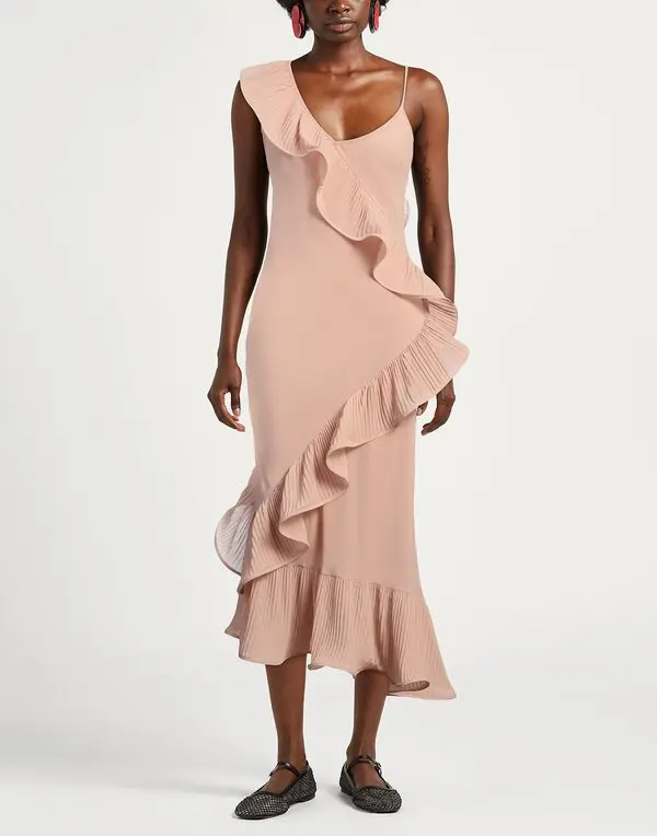beige under dress slip 1960s Beige Nylon Chiffon Sheer Slip Dress - S
