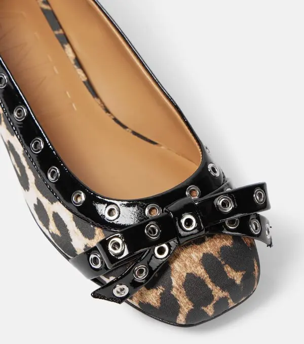 GANNI Leopard-print Satin Ballet Flats