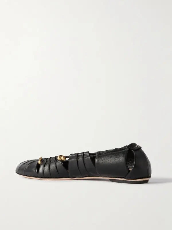 Chloé Luna Cut-out Embellished Gathered Leather Ballet Flats - Black
