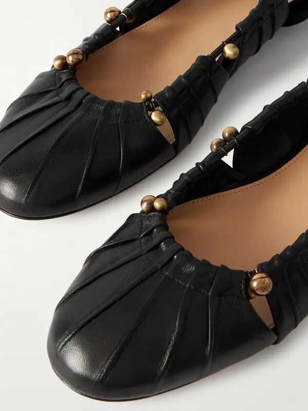 Chloé Luna Cut-out Embellished Gathered Leather Ballet Flats - Black