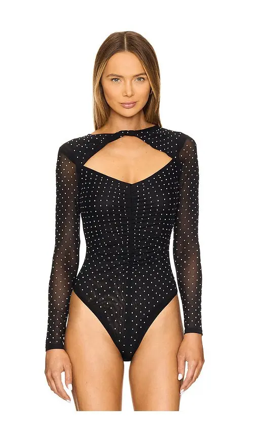 Astr The Label Rhinestone Embellished Mesh Bodysuit