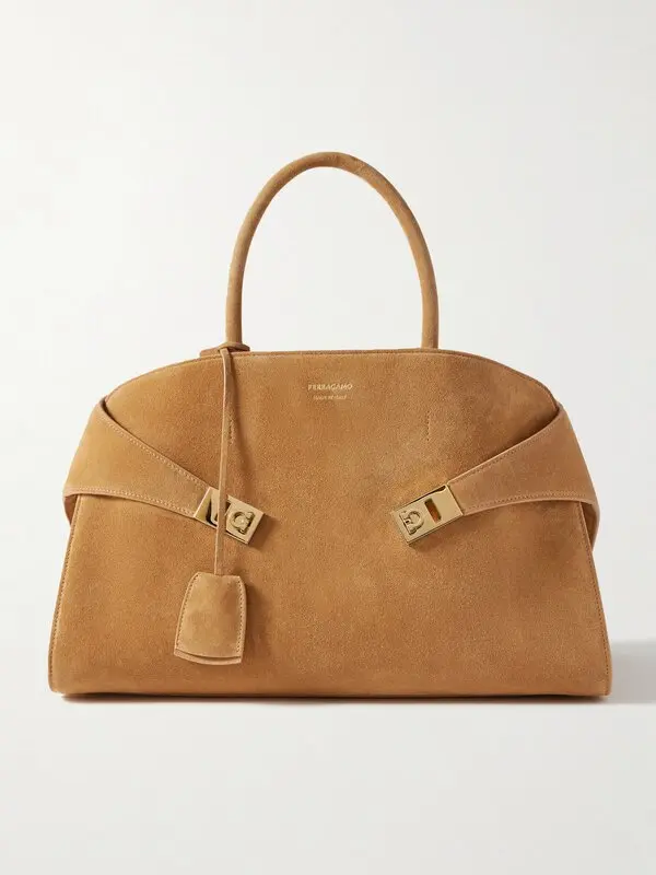 FERRAGAMO Hug Small Suede Tote - Brown