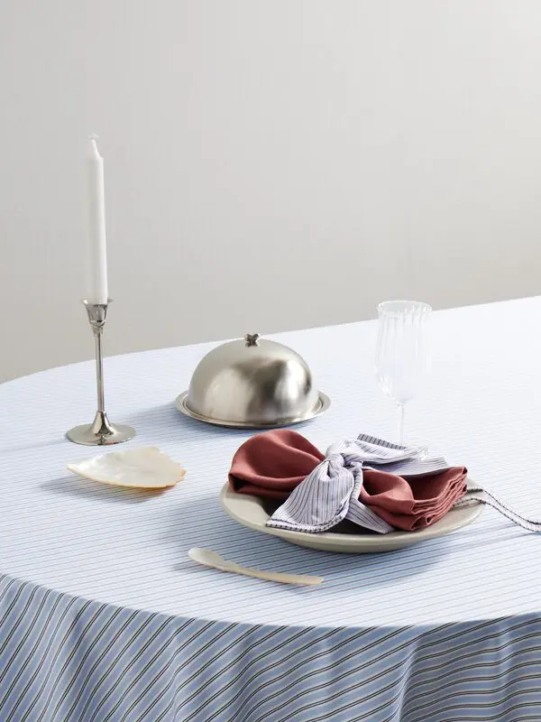GOHAR WORLD Bow And Button-detailed Striped Cotton-blend Tablecloth