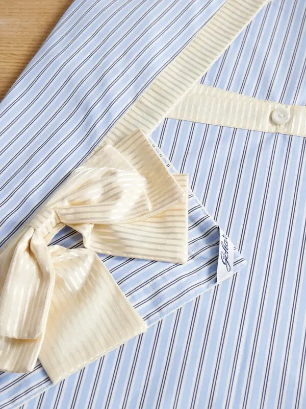 GOHAR WORLD Bow And Button-detailed Striped Cotton-blend Tablecloth