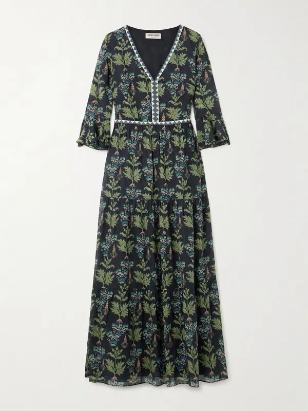 Buy EMPORIO SIRENUSE Bella Embroidered Printed Cotton-poplin Maxi Dress -  Blue At 40% Off | Editorialist