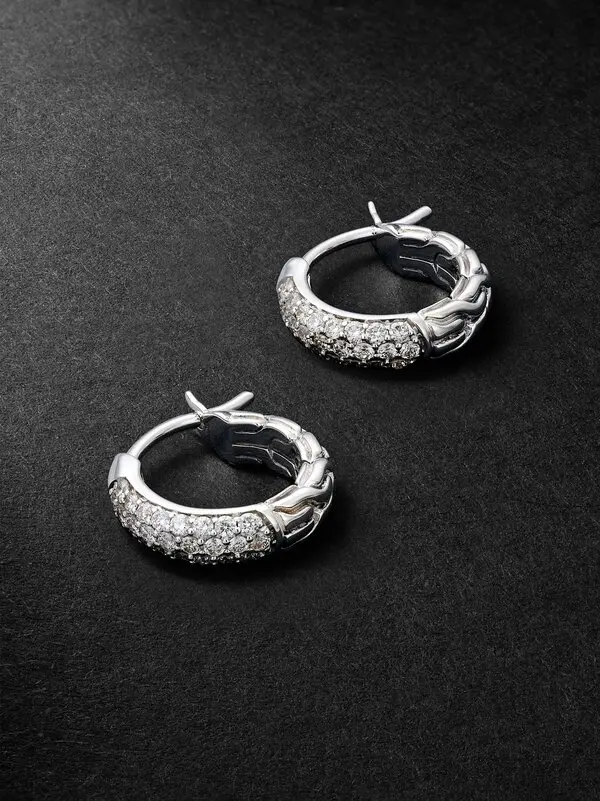 John Hardy Jh Essentials Sterling Diamond Hoop Earrings - Silver