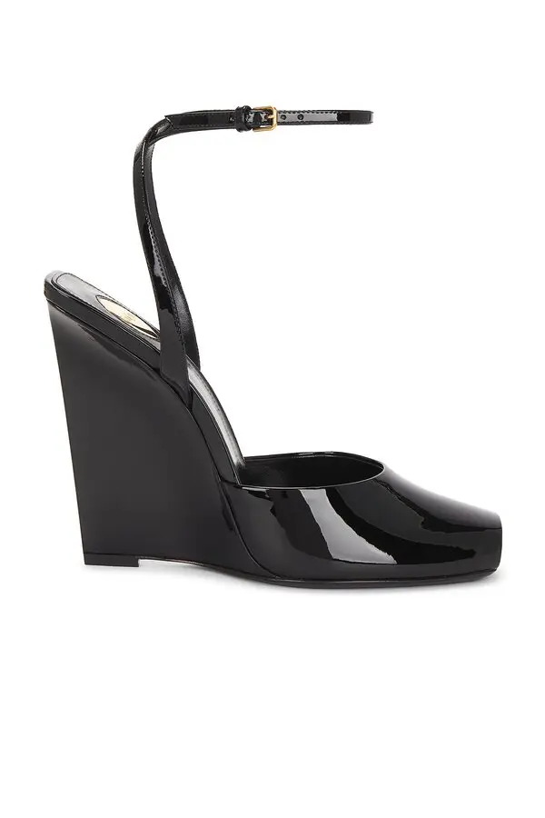 Saint Laurent Orhand Peep Toe Wedge - Nero