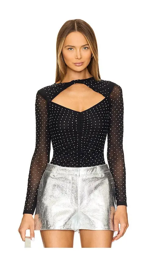 Astr The Label Rhinestone Embellished Mesh Bodysuit