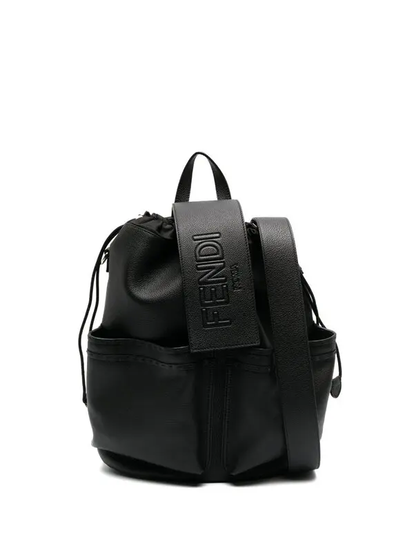Fendi Logo-Embossed Leather Backpack - Black | Editorialist display picture 1