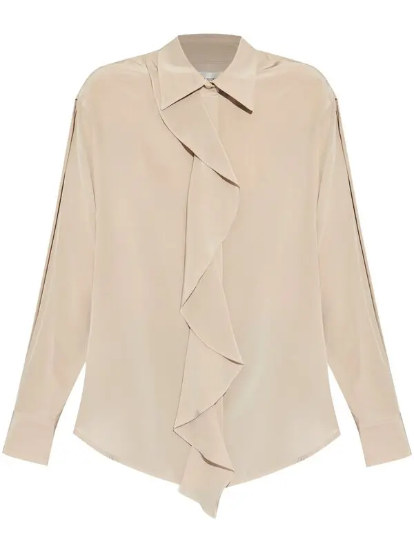 Victoria Beckham Silk Button-down Shirt With Ruffle Detail - Neutrals