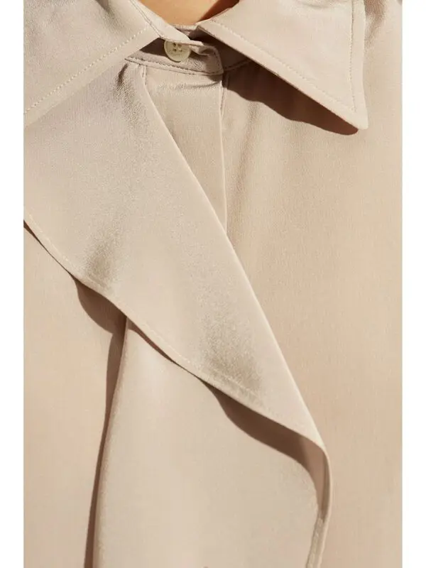 Victoria Beckham Silk Button-down Shirt With Ruffle Detail - Neutrals