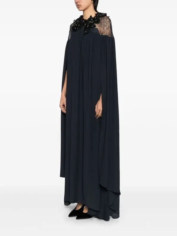 Biyan Crepe Cape Long Dress