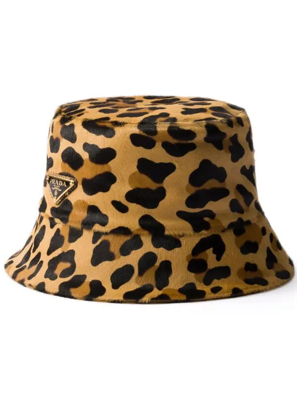 Prada Leopard Print Bucket Hat - Neutrals