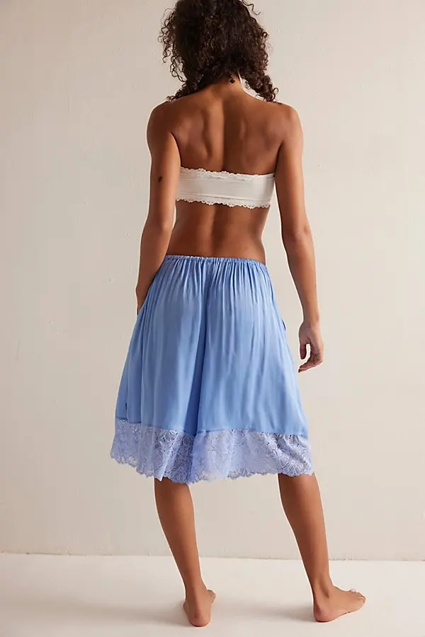 Free People Lace Godet Insert Longline Shorts - Blue Vista