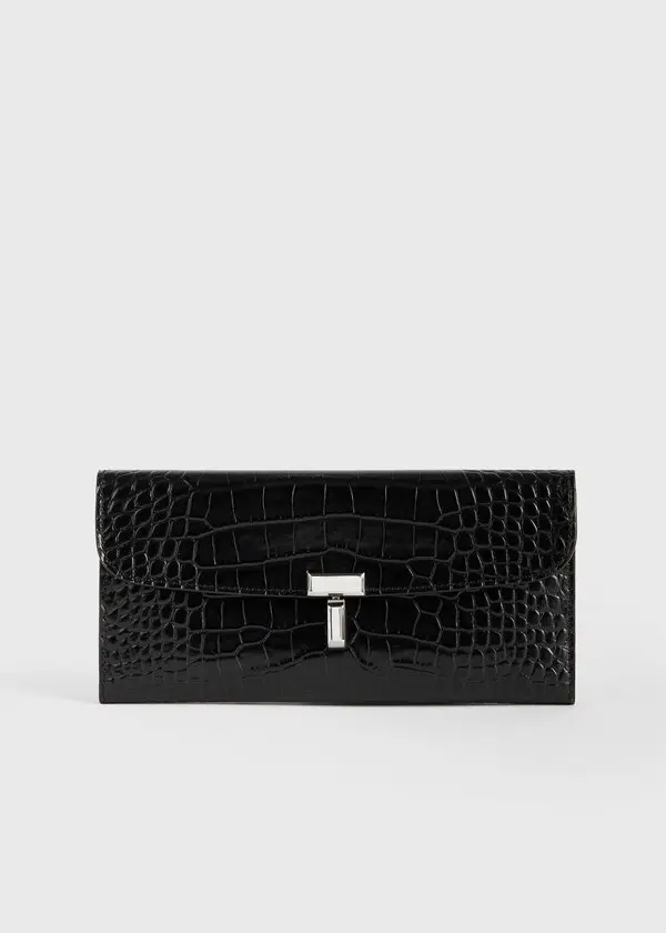 TOTEME T-lock Croco-embossed Wallet - Black