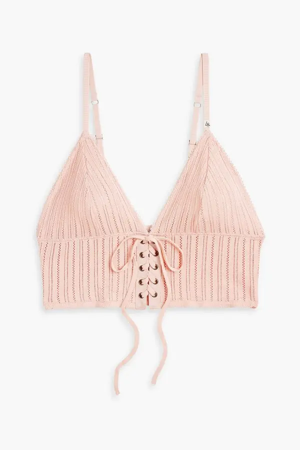 Love Stories Dawn Laceup Pointelleknit Bralette - Blush