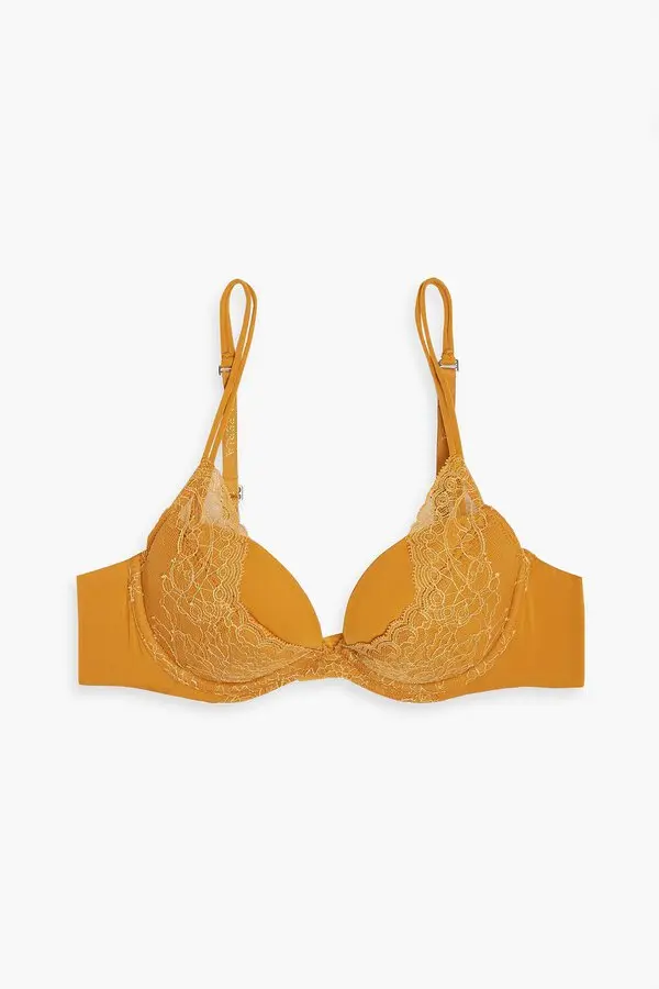 La Perla Corded Lacepaneled Stretchjersey Underwired Balconette Bra - Saffron