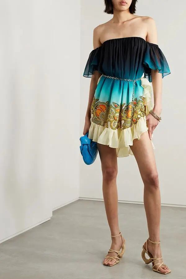 etro ruffled embroidered printed silk-chiffon mini dress ETRO Ruffled paisley-print chiffon mini dress