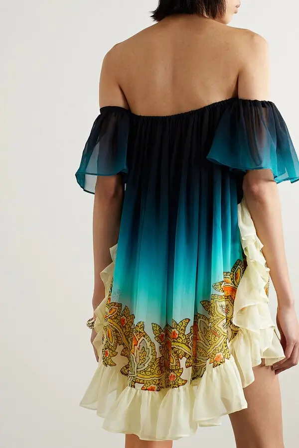 etro ruffled embroidered printed silk-chiffon mini dress Etro Ruffled Embroidered Printed Silk-Chiffon Mini Dress In Yellow - 60%  Off