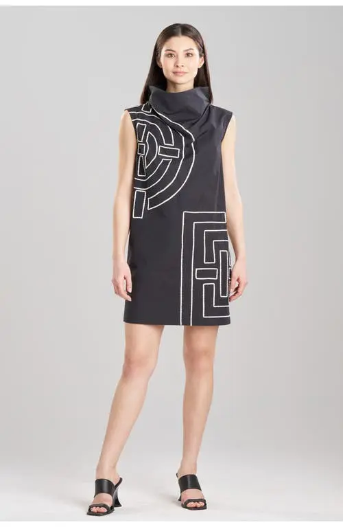 Natori Tech Cotton Taffeta Shift Dress With Embroidery - Black