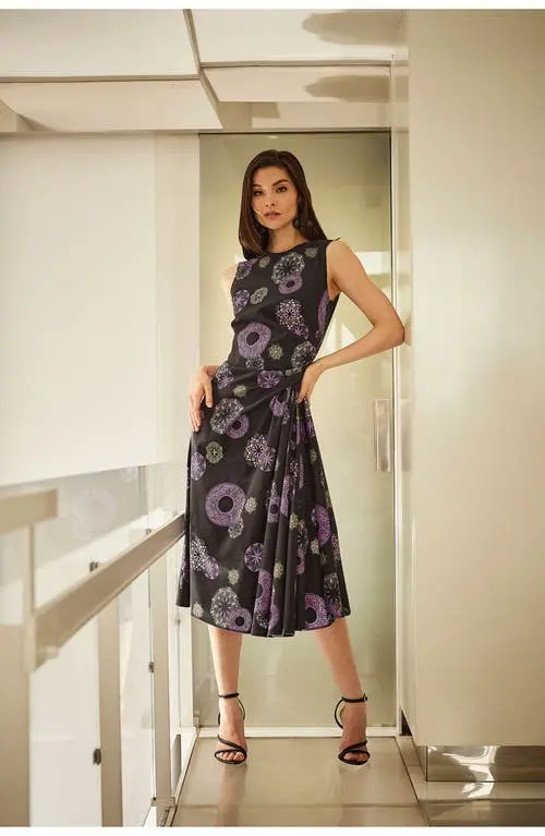 Natori Ikigai Sleeveless Side Drape Dress - Black