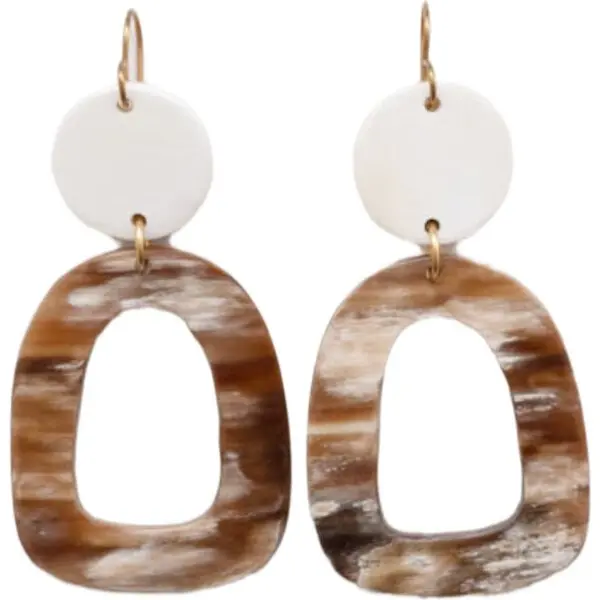 MAADILI COLLECTIVE Open Oblong Dangle Earrings - White & Brown