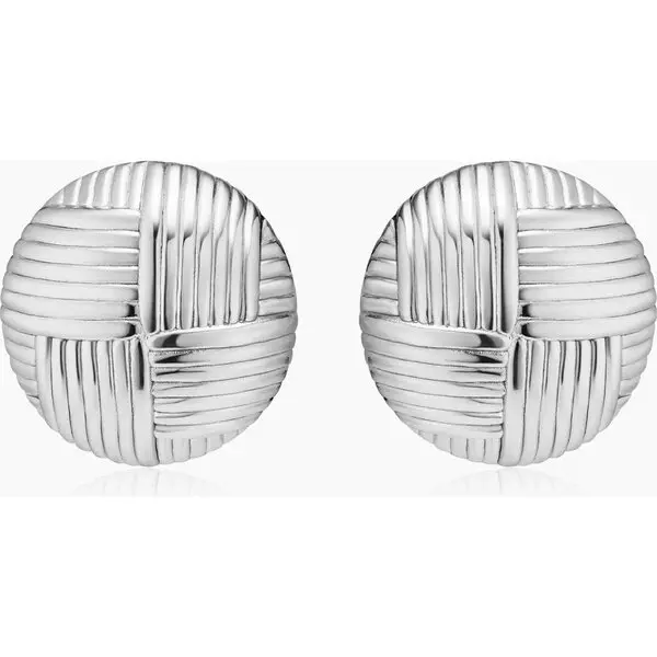 ORADINA Sterling Woven Button Earrings - Silver