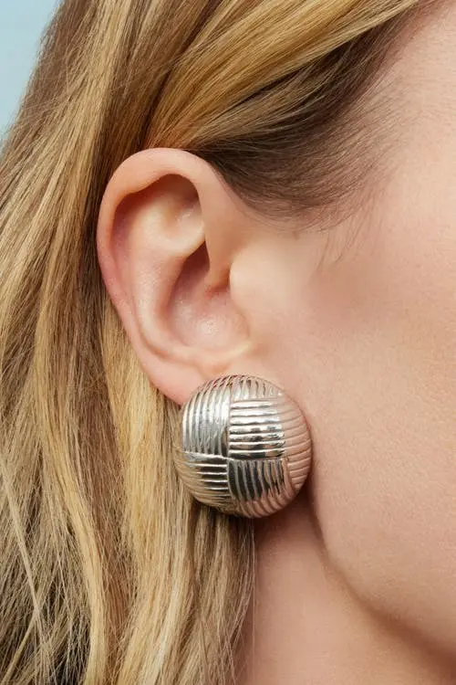 ORADINA Sterling Woven Button Earrings
