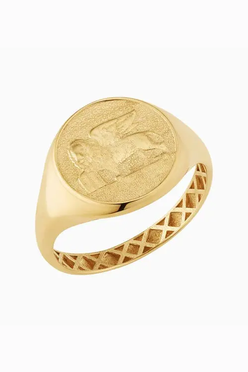 ORADINA 14k Gold Flying Lion Signet Ring - Yellow Gold